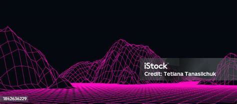 추상 디지털 풍경입니다 와이어 프레임 풍경 배경입니다 3d 미래 벡터 일러스트입니다 0명에 대한 스톡 벡터 아트 및 기타 이미지 0명 1980 1989 년 1990