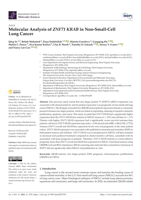 Pdf Molecular Analysis Of Znf71 Krab In Non Small Cell Lung Cancer
