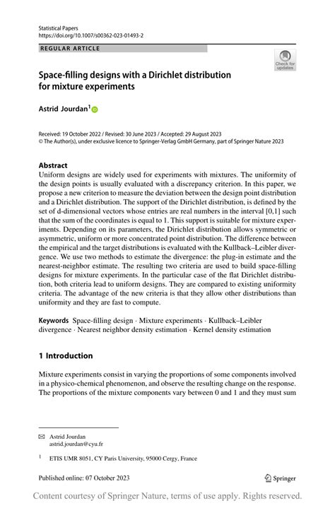 Space Filling Designs With A Dirichlet Distribution For Mixture Experiments