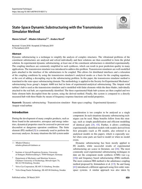 Pdf State Space Dynamic Substructuring With The Transmission Simulator Method