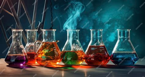 Premium Ai Image Chemistry Experiment With Laboratory Flasks Ai Generative