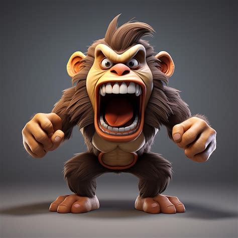 A Cartoon Of A Gorilla With A Big Mouth Full Of Sharp Teeth Premium
