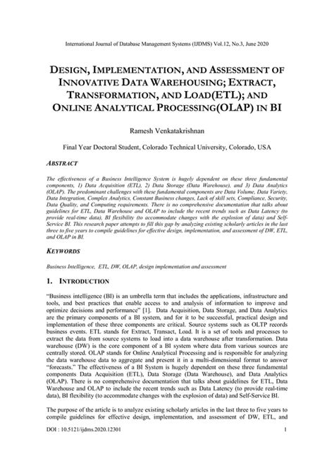 design implementation and assessment of innovative data warehousing