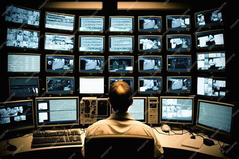 Cctv Room Showing Many Monitors Security Concept Generative Ai Illustration Premium Ai