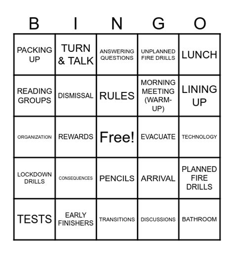 Routines And Procedures Bingo Card