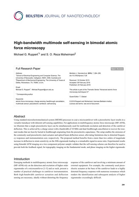 Pdf High Bandwidth Multimode Self Sensing In Bimodal Atomic Force Microscopy