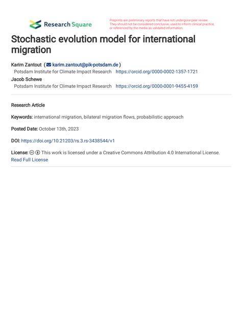Pdf Stochastic Evolution Model For International Migration