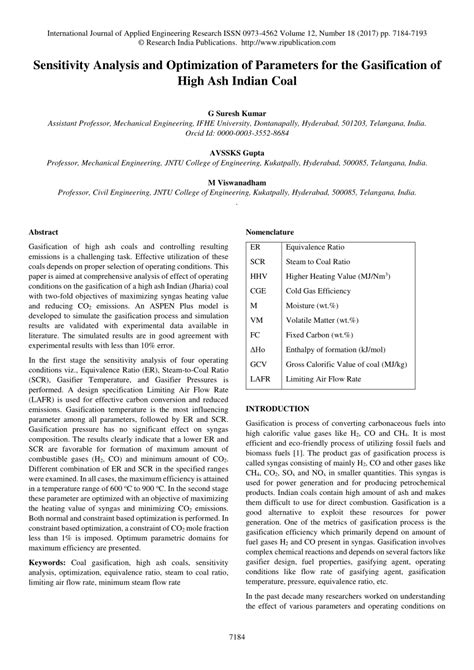 Pdf Sensitivity Analysis And Optimization Of Parameters For The Gasification Of High Ash