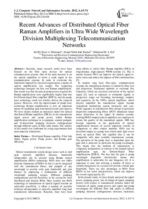 Pdf Recent Advances Of Distributed Optical Fiber Raman Amplifiers In Ultra Wide Wavelength