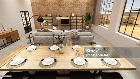 3d 렌더링 인테리어 하우스 현대 오픈 거실 공간 부엌 로프트 스타일 듀플렉스 아파트 레지던스 홈 장식 고급 인테리어 디자인입니다 0명에 대한 스톡 사진 및 기타 이미지