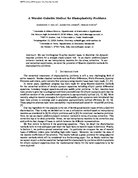 Pdf A Wavelet Galerkin Method For Elastoplasticity Problems