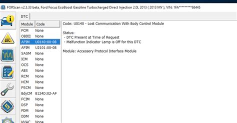 apim codes in forscan while trying to install rear camera ford focus