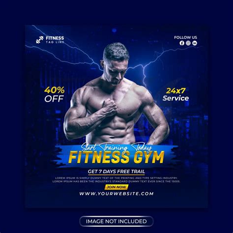 دانلود قالب پست اینستاگرام طرح مرد بدنساز رنگ آبی دانلود رایگان فایل لایه باز، Psd، وکتور