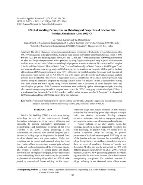 Pdf Effect Of Welding Parameters On Metallurgical Properties Of