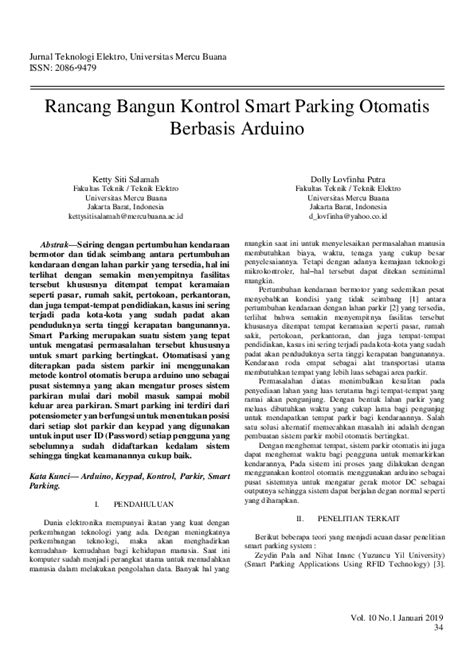 Pdf Rancang Bangun Kontrol Smart Parking Otomatis Berbasis Arduino