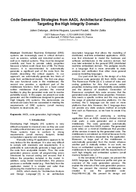 Pdf Code Generation Strategies From Aadl Architectural Descriptions