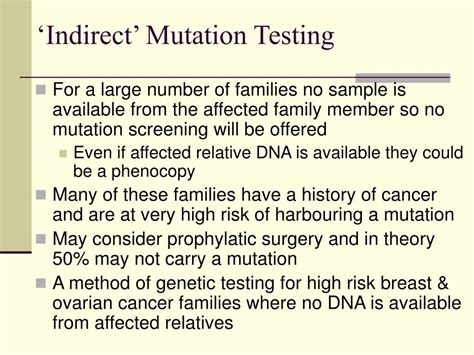 Ppt Indirect Mutation Testing For Cancer Families A Strategic