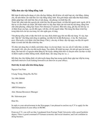 Mau Don Xin Viec Bang Tieng Anh Pdf Resume Writing And Advice Job Search