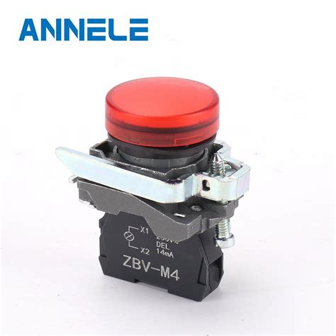 Xb4 Red LED Switch Push Button Indicator Round Flat Head Spring Return Metal Push Button