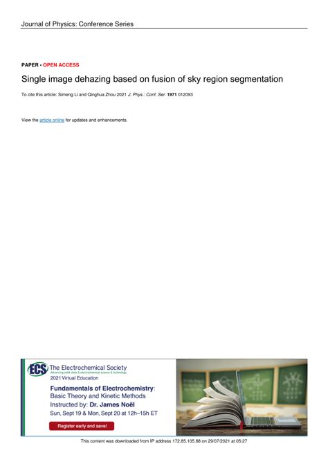 Pdf Single Image Dehazing Based On Fusion Of Sky Region Segmentation