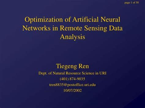 Ppt Optimization Of Artificial Neural Networks In Remote Sensing Data