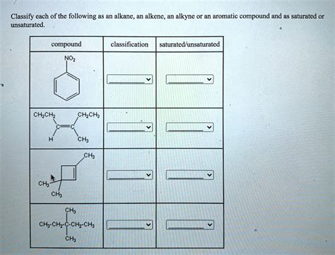 Solved Classify Each Of The Following As An Alkane An Alkene An Alkyne Or An Aromatic