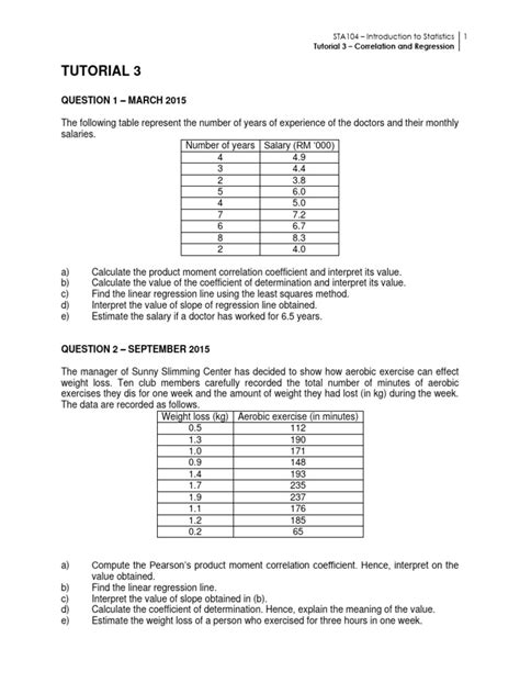 Tutorial 3sta104 Pdf Coefficient Of Determination Linear Regression