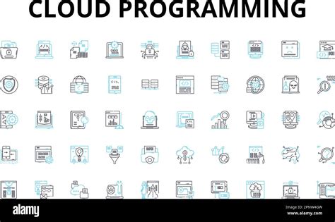 Cloud Programming Linear Icons Set Virtualization Elasticity Devops Deployment