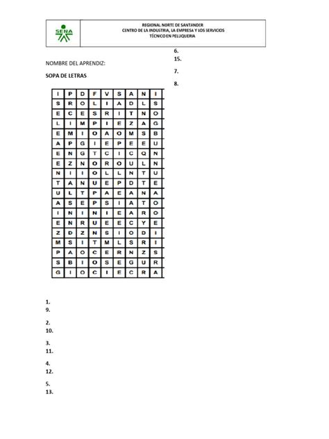 Sopa De Letras Peluquería Pdf