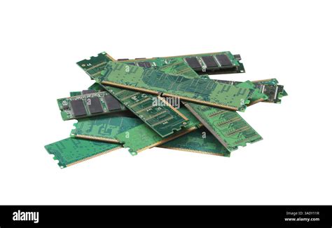 Green Circuit Boards With Memory Chips On Display Isolated On White Background And Have Clipping