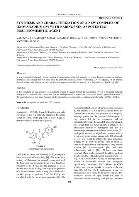 Pdf Synthesis And Characterization Of A New Complex Of Oxovanadium