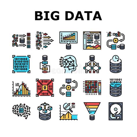 big data analytics hadoop icons set vector stock illustration