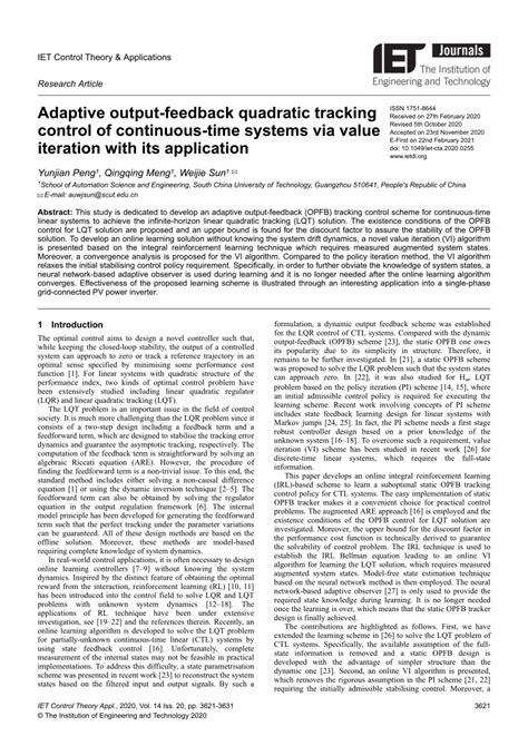 PDF Adaptive Output Feedback Quadratic Tracking Control Of Continuous Time Systems Via Value