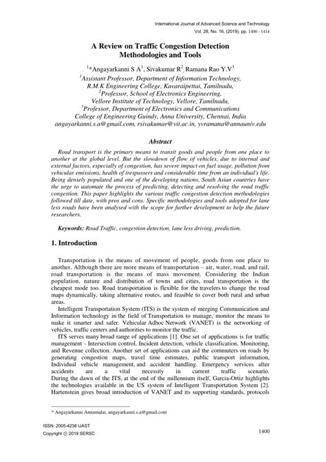 Pdf A Review On Traffic Congestion Detection Methodologies And Tools