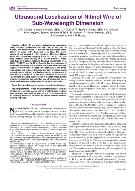 Pdf Ultrasound Localization Of Nitinol Wire Of Sub Wavelength Dimension