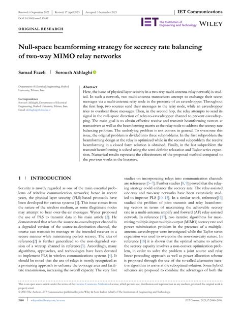 Pdf Null‐space Beamforming Strategy For Secrecy Rate Balancing Of Two