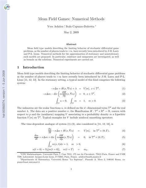 Pdf Mean Field Games Numerical Methods