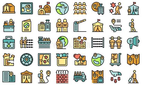 Asylum Seeker Icons Set Vector Flat Stock Vector Illustration Of Line