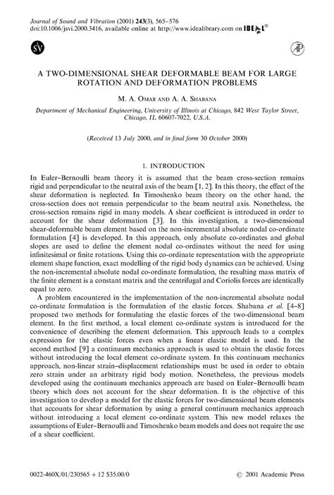 A Two Dimensional Shear Deformable Beam For Large Rottation Journal