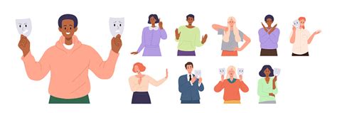 다양한 사람들 다양한 얼굴 감정과 표정을 가진 만화 캐릭터 고립 세트 그만해 손짓에 대한 스톡 벡터 아트 및 기타 이미지 그만해 손짓 손 감정 Istock