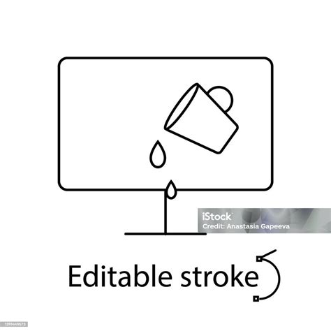 컴퓨터 문제 개요 아이콘입니다 모니터에 물이 쏟아졌습니다 모노블록 데미지 편집 가능한 스트로크 벡터 일러스트 레이 션 엎지름에 대한 스톡 벡터 아트 및 기타 이미지 Istock