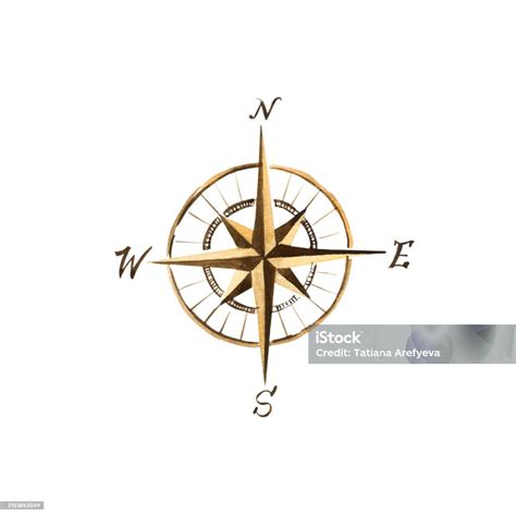 수채화 바람 장미 항해 나침반 장미 빈티지 브라운 해군 상징 선장 선원 및 여행자 도구 흰색 배경에 고립 모험 일러스트 나침반에