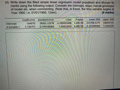 Solved D Write Down The Fitted Simple Linear Regression