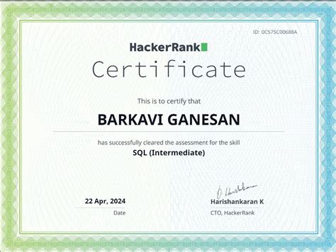 Barkavi Ganesan On Linkedin Hackerrank Sql Certification