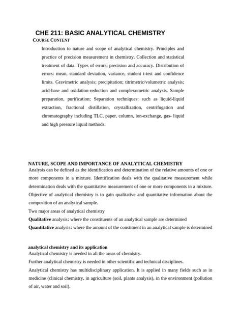 Che 211 Lecture 1 And 2 Pdf Analytical Chemistry Accuracy And Precision