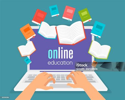 온라인 교육 온라인 교육 코스 거리 교육 평면 벡터 일러스트 레이 션 인터넷 공부 온라인도 서 자습서 E학습 인터넷에 대한 스톡 벡터 아트 및 기타 이미지 Istock