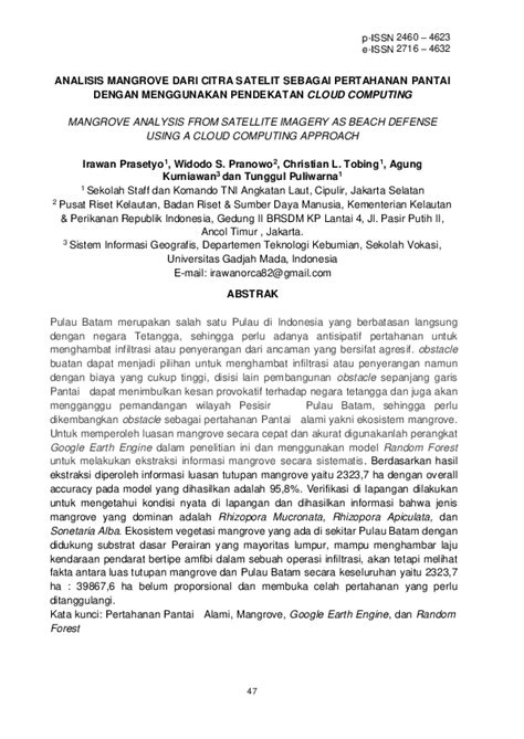 Pdf Analisis Mangrove Dari Citra Satelit Sebagai Pertahanan Pantai Dengan Menggunakan