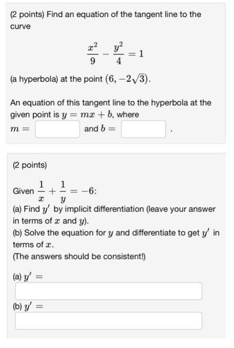 solved 2 points find an equation of the tangent line to