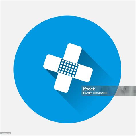 살균 보호 석고의 벡터 아이콘입니다 파란색 배경에 대한 응급 처치 긴 그림자가 있는 플랫 이미지입니다 1위에 대한 스톡 벡터 아트 및 기타 이미지 Istock
