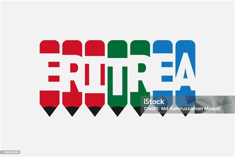 연필 기호 창의적인 아이디어 디자인이 있는 에리트레아 텍스트 에리트레아 국기 색상 개념 벡터 그림입니다 에리트레아 타이포그래피